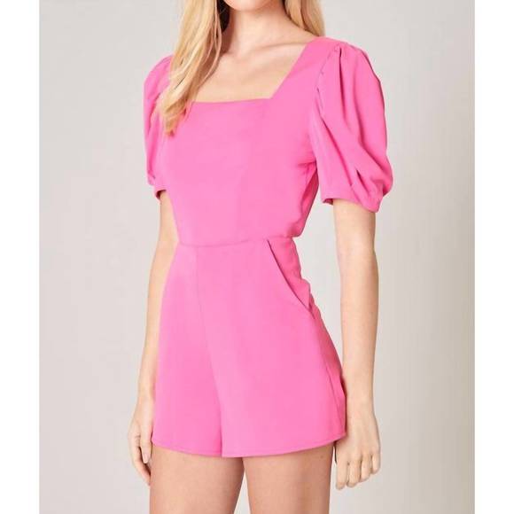 Sugarlips | Pants & Jumpsuits | New Sugarlips The Nikki Puff Sleeve Romper In Neon Pink | Poshmark